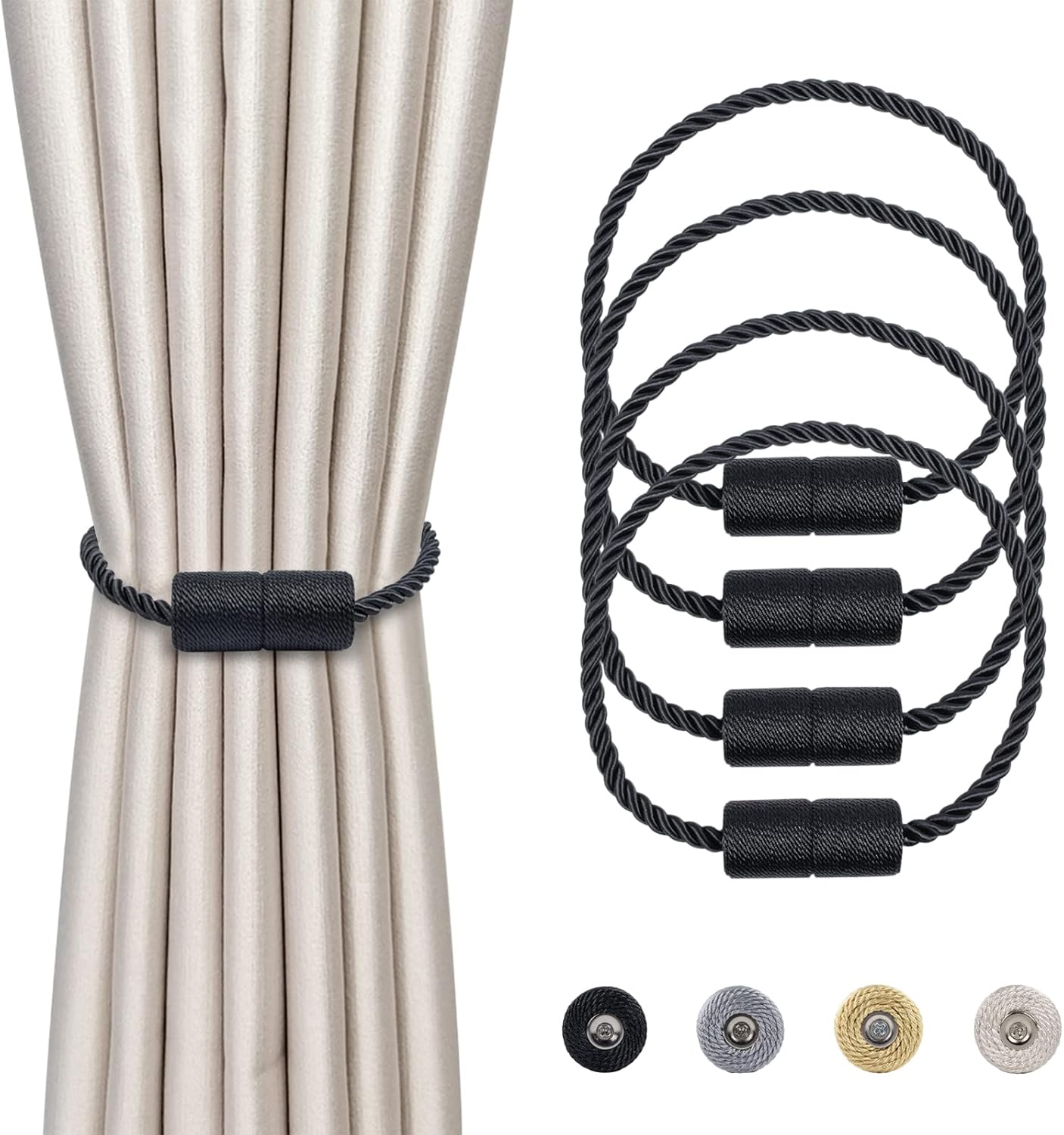 4 Pièces Magnétiques Embrasses de Rideaux Noir Tressées Boucle de ...