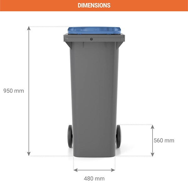 Conteneur poubelle 140 litres à préhension frontale - couvercle Gris ...