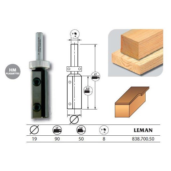Fresa cantear y biselar con cojinete m.8 derecha 19x50 - LEMAN - Ref ...