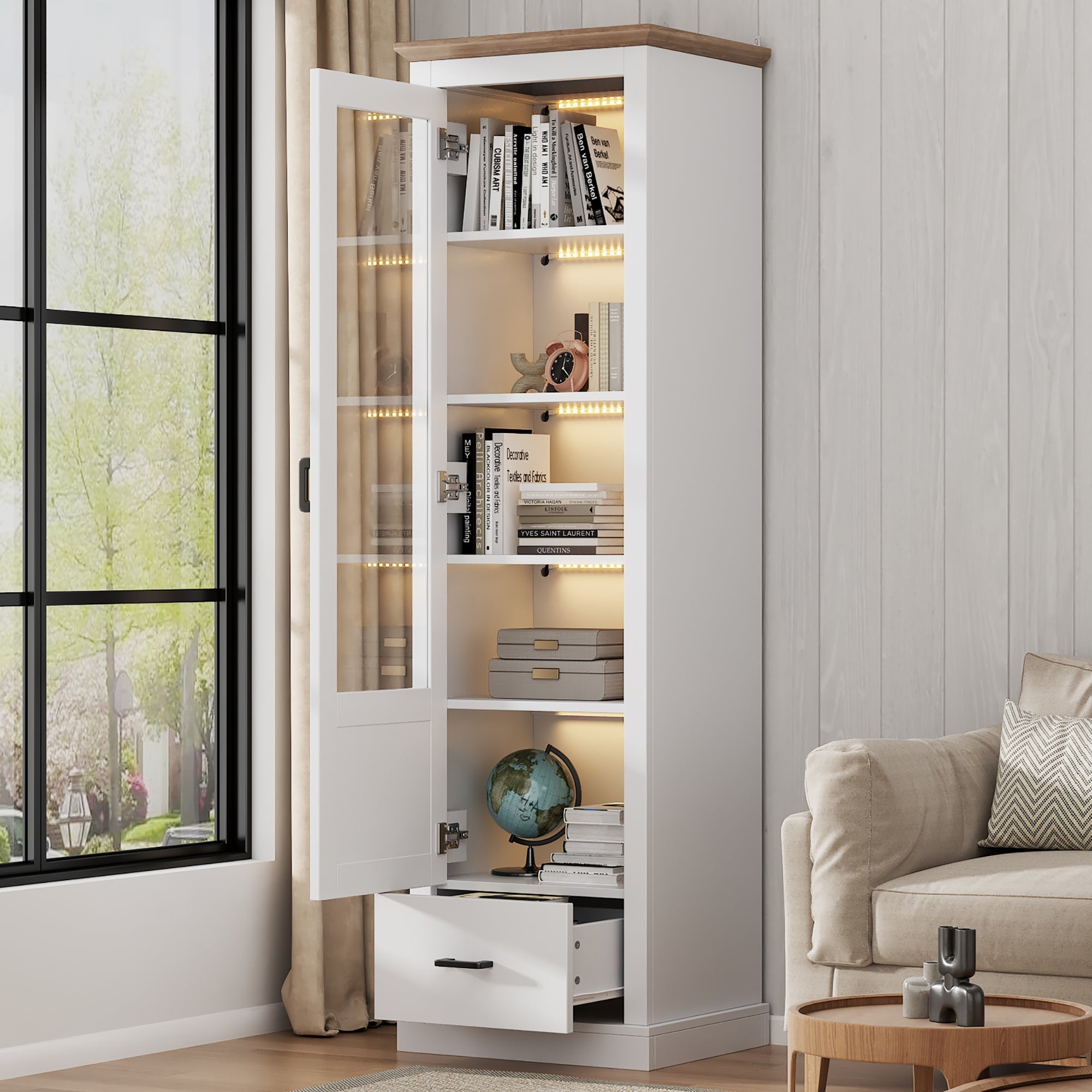 Vitrine LED moderne 50x35x178cm- avec éclairage LED - 1 - avec 1 tiroir ...