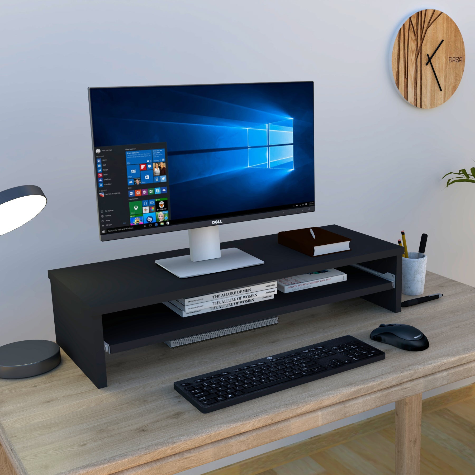 Henor Supporto monitor Rialzo Tv con vassoio estraibile Legno 82 x 32 x ...