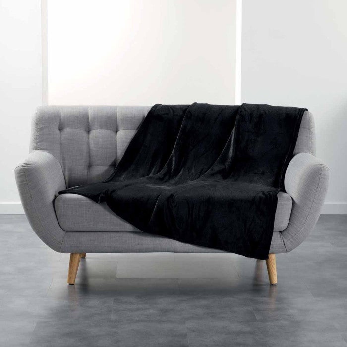 Plaid Uni en Flanelle "Flanou" 125x150cm Noir | Leroy Merlin