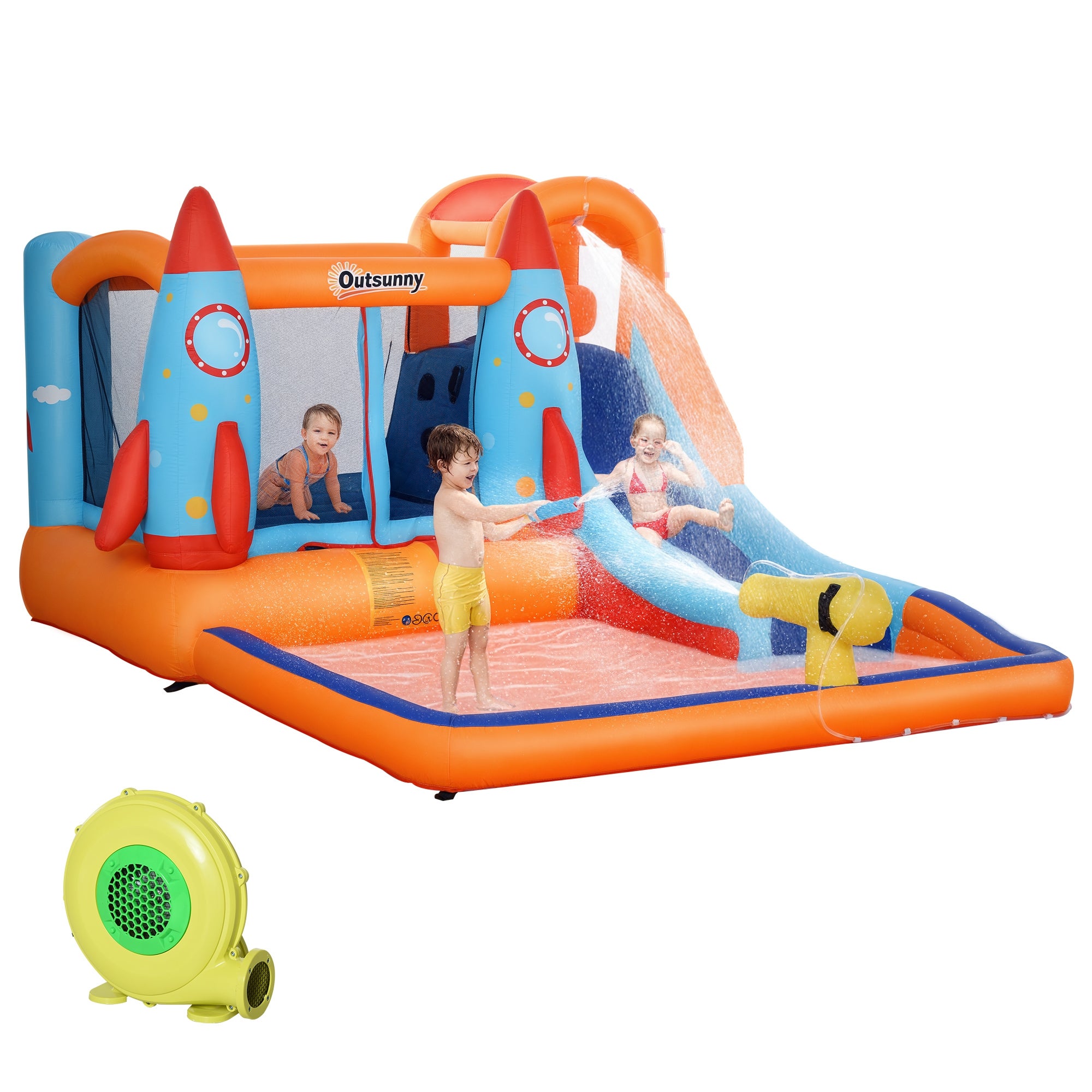 Infantil, piscina con tobogán y trampolín, bomba eléctrica ...