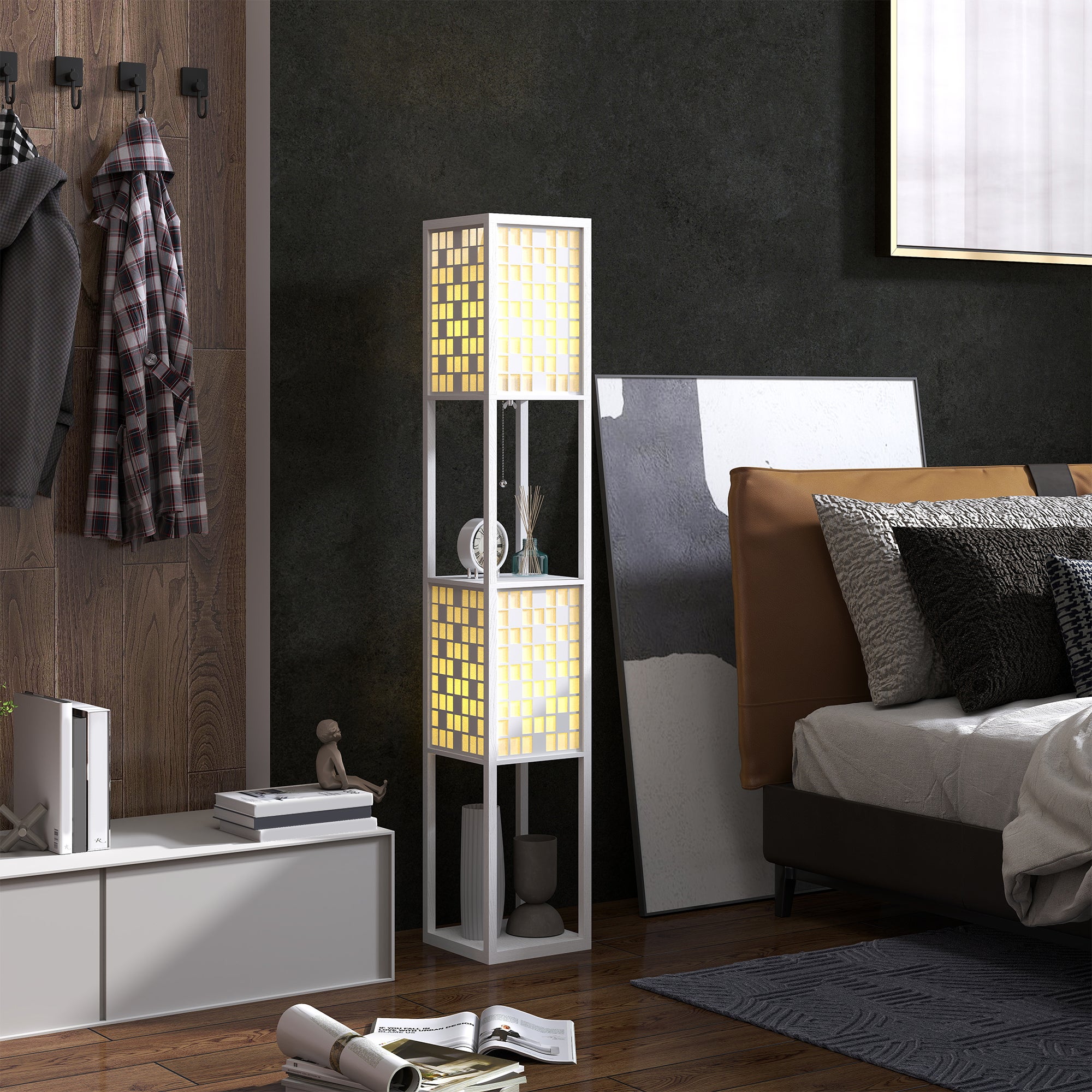 Lampadaire à motif quadrillé, étagères à 2 niveaux, compatible avec ...