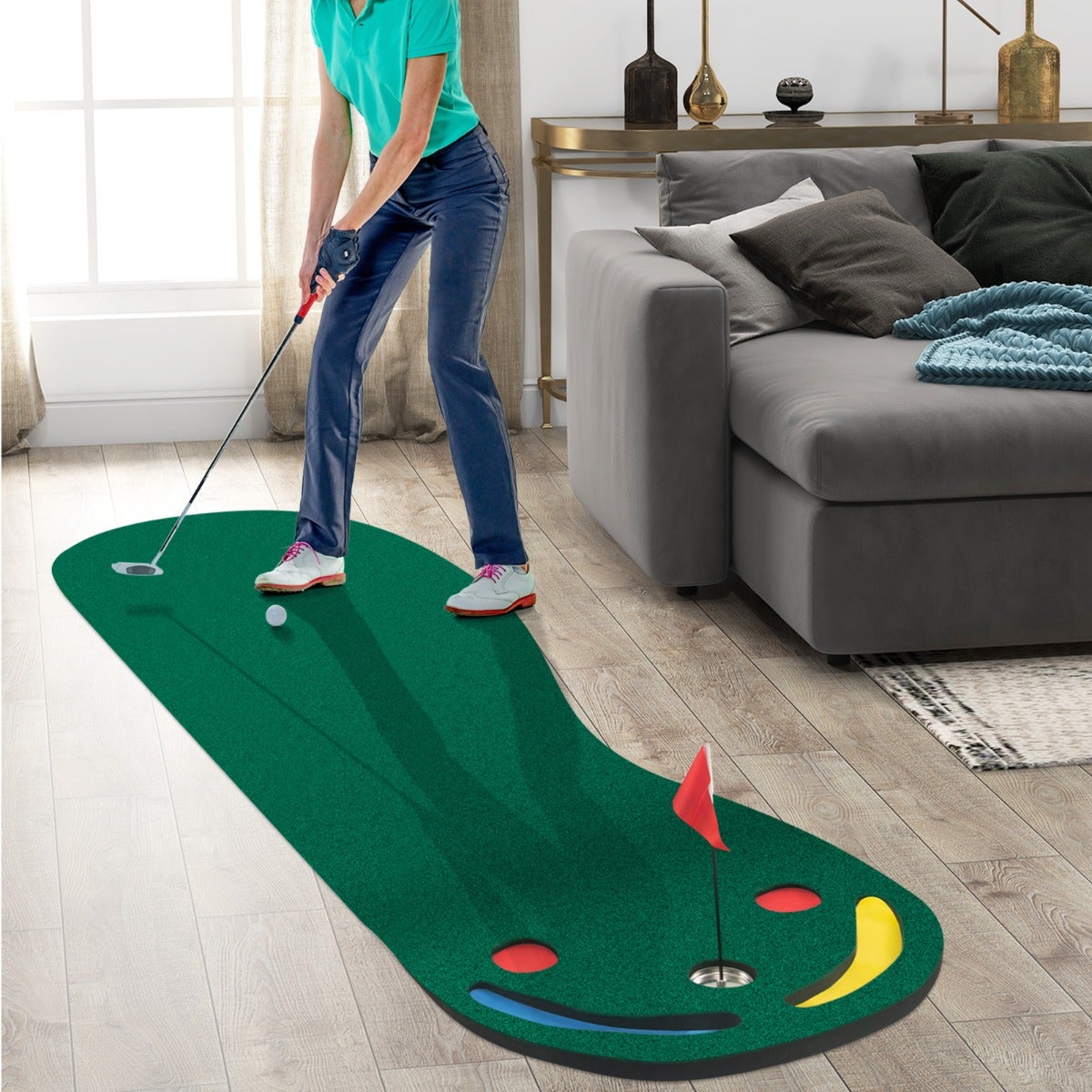 Kit Entrenamiento Golf con 3 Hoyos de Putt y Bandera para Práctica en ...