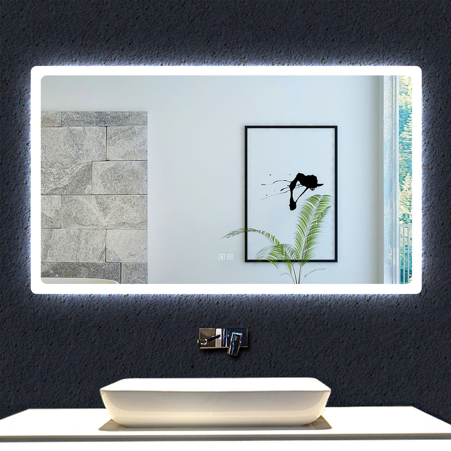 AICA Specchio da bagno rettangolare a LED 100 x 60 cm. Con Bluetooth, 3 ...