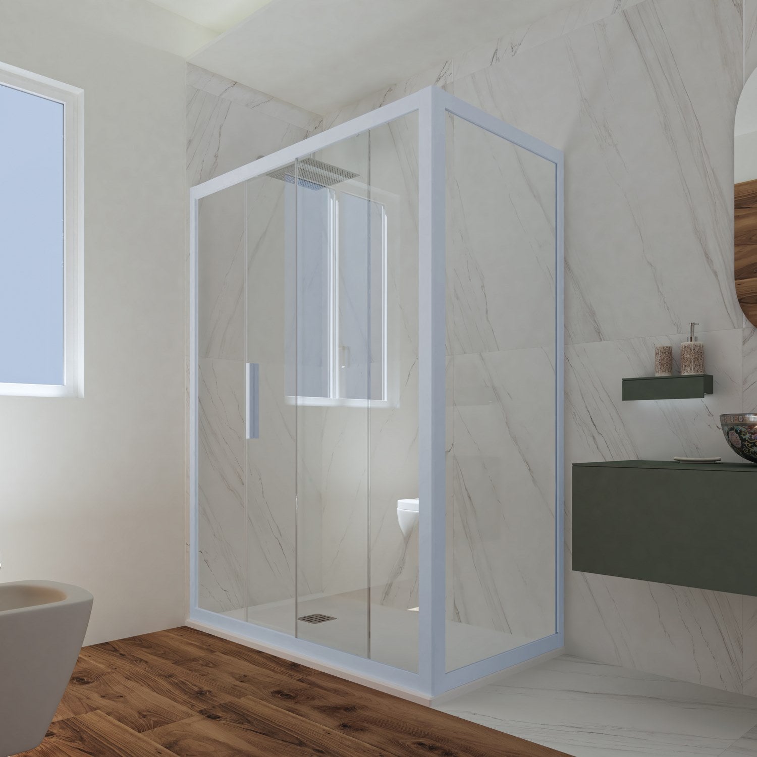 Mampara de ducha corredera 80x120 CM de PVC Azul Vintage H 200 Vidrio ...