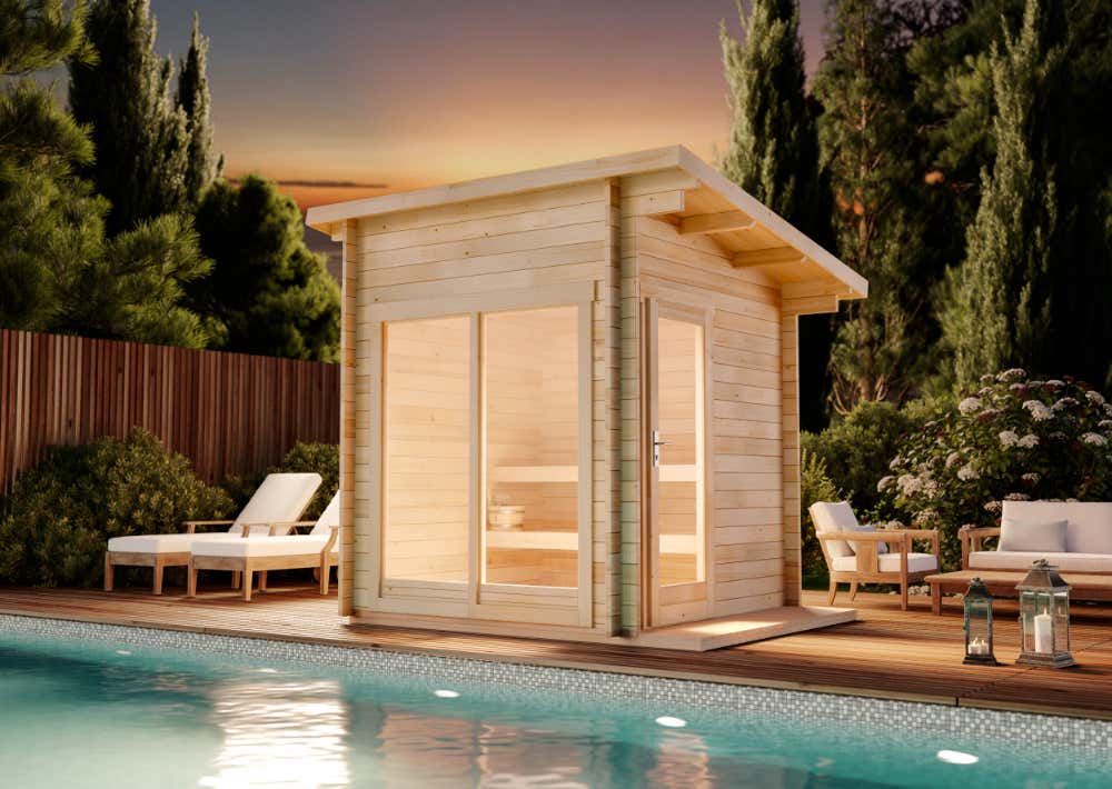Sauna extérieur Lizzy XS FinnTherm, 2.8x2.3m dim. ext. (cas échéant ...