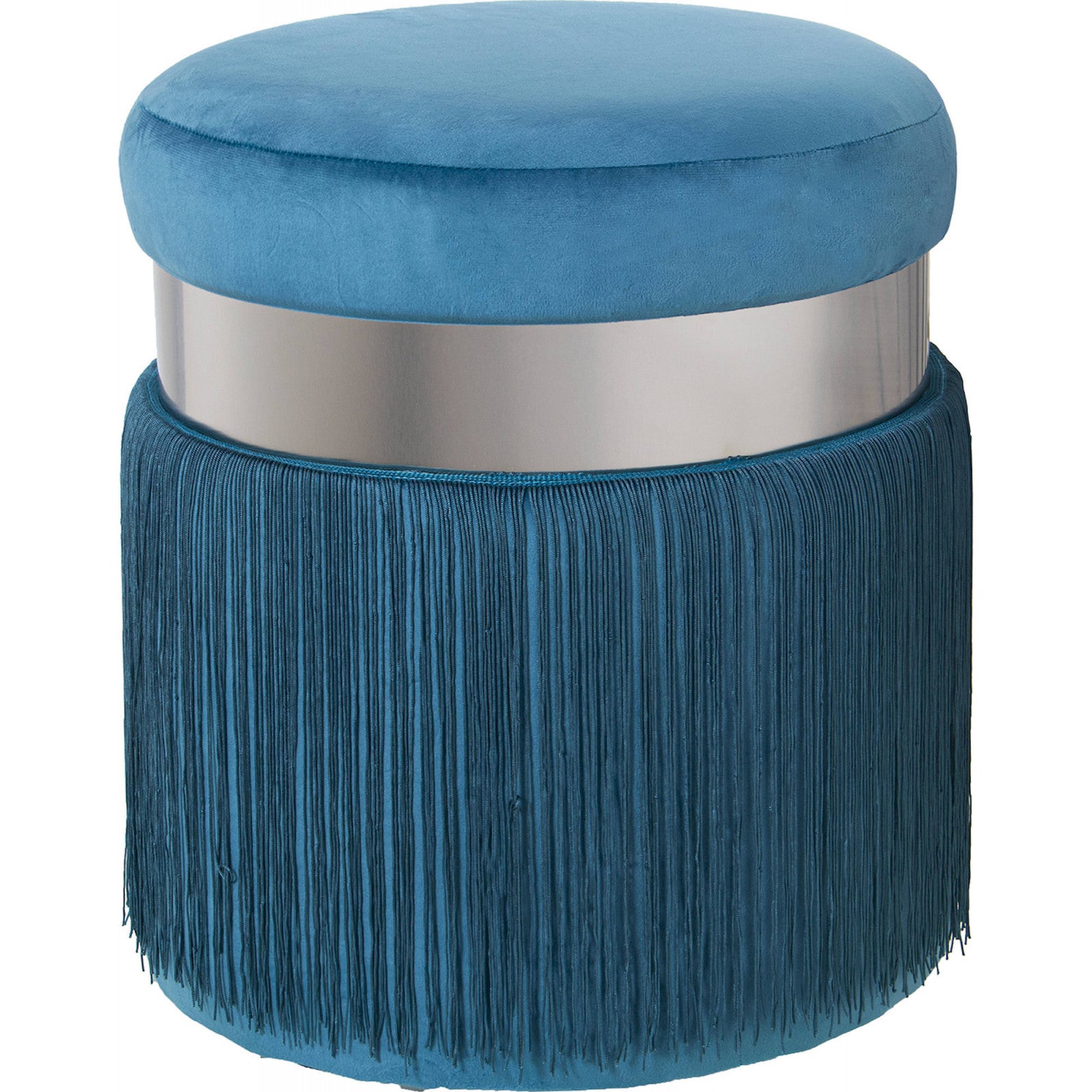 Pouf bleu en velours chic avec franges élégantes | Leroy Merlin