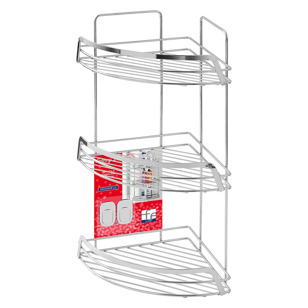 Tablette de douche d'angle chromée avec trois étagères | Leroy Merlin