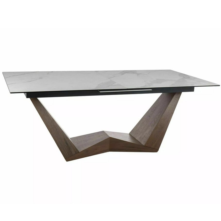 Table à manger extensible avec plateau en céramique aspect marbre blanc ...