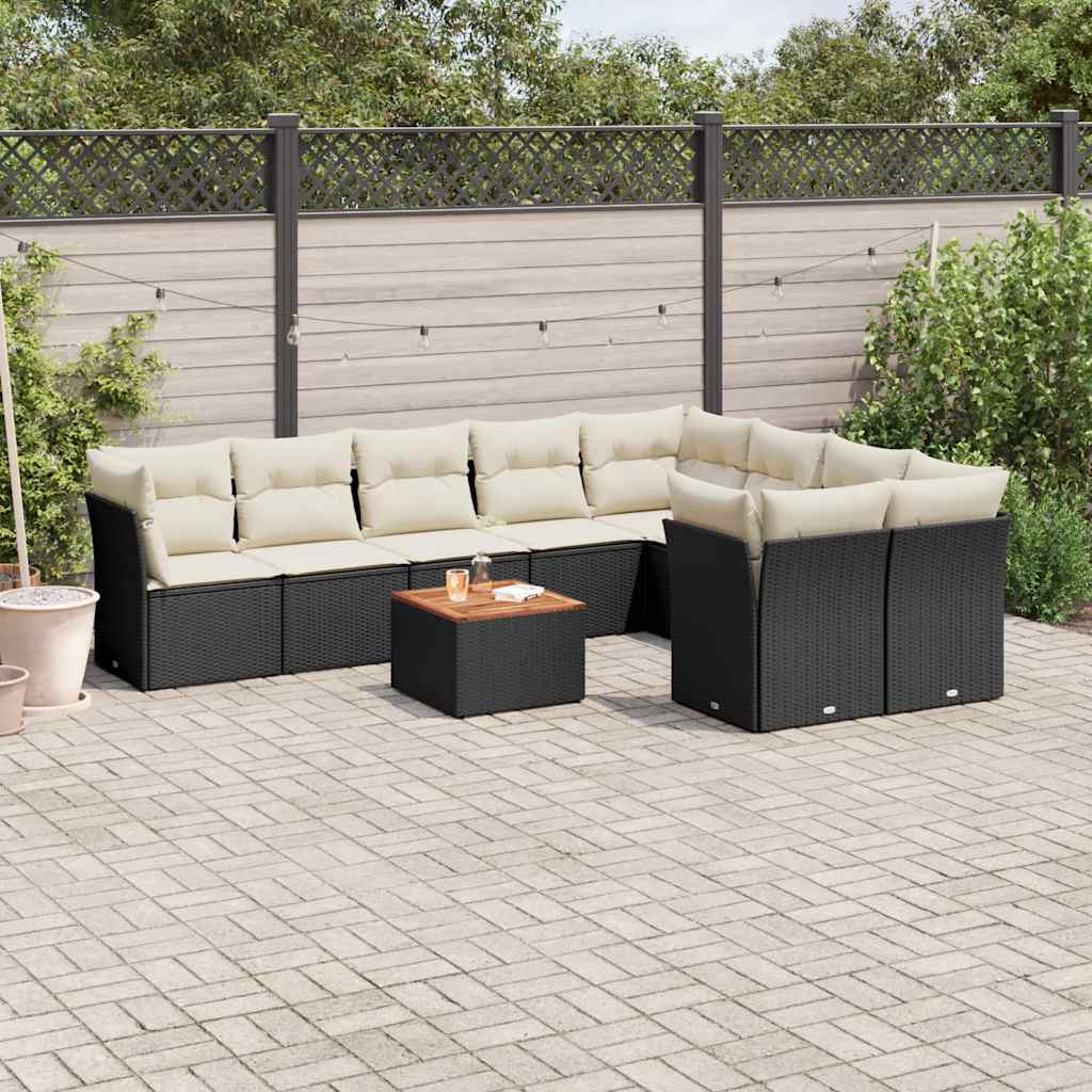 VidaXL Set de sofás de jardín 10 pzas cojines ratán sintético negro ...