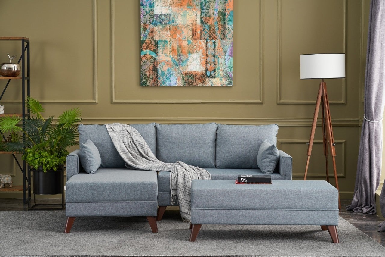 Canapé-lit d'angle moderne, bleu, 205 x 85 x 140 cm | Structure en ...