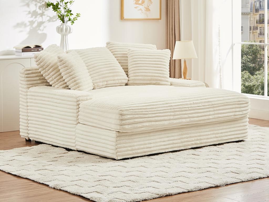 Méridienne 2 places en velours côtelé grosses côtes beige ESARTO de ...