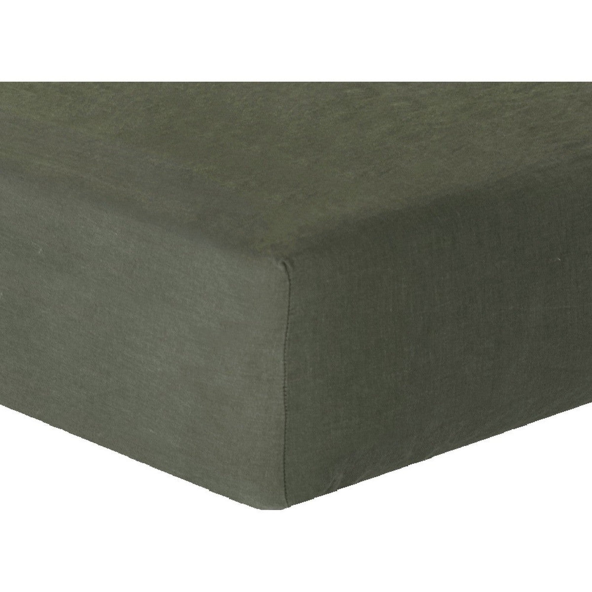 Drap housse 200x200x40 lin lavé vert kaki | Leroy Merlin