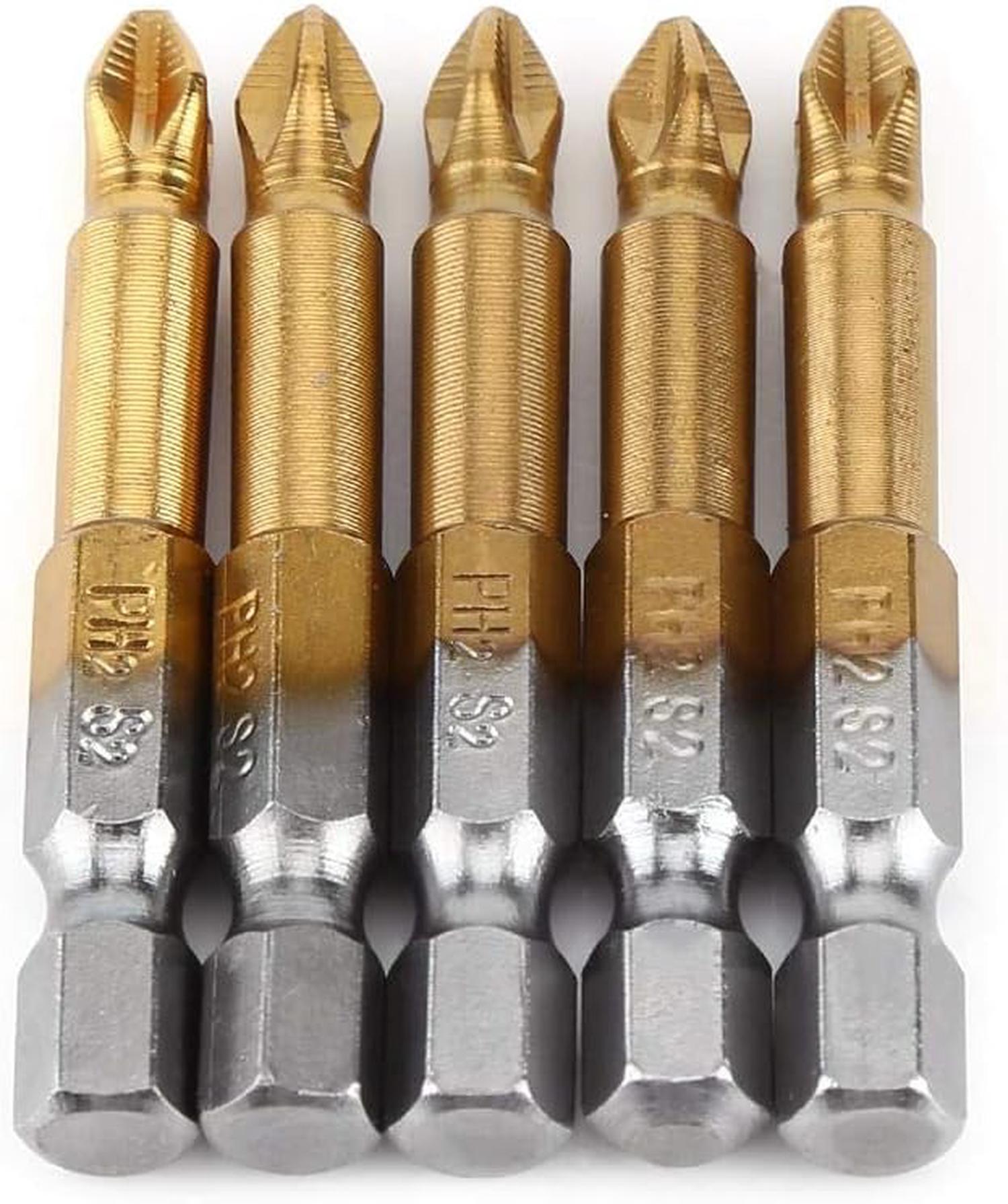 Jeu d'embouts de tournevis à tête croisée magnétique 5pcs PH2 S2 Embouts de tournevis titanisant ...