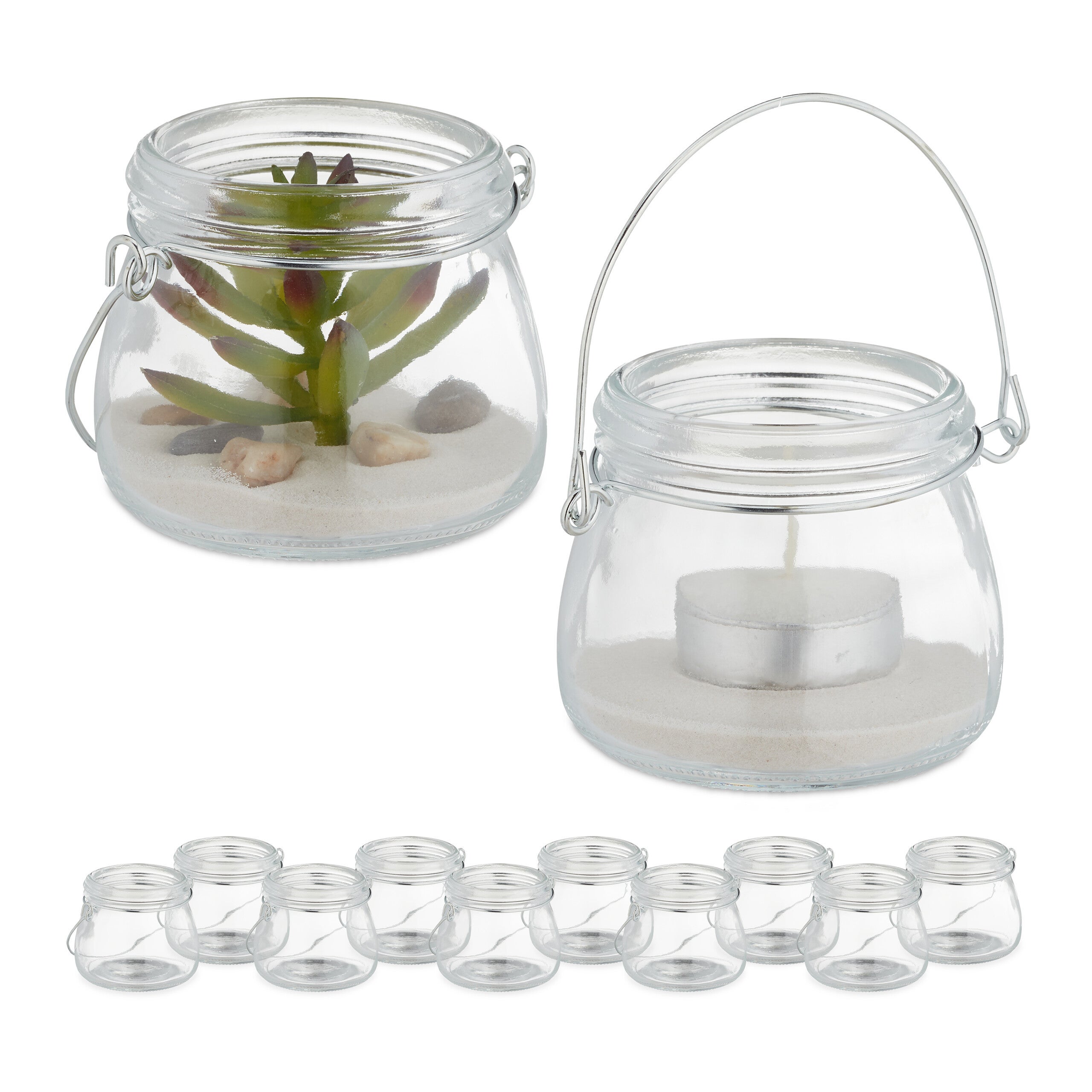 Relaxdays Photophore, lot de 12, verre, avec anse, pour intérieur et ...