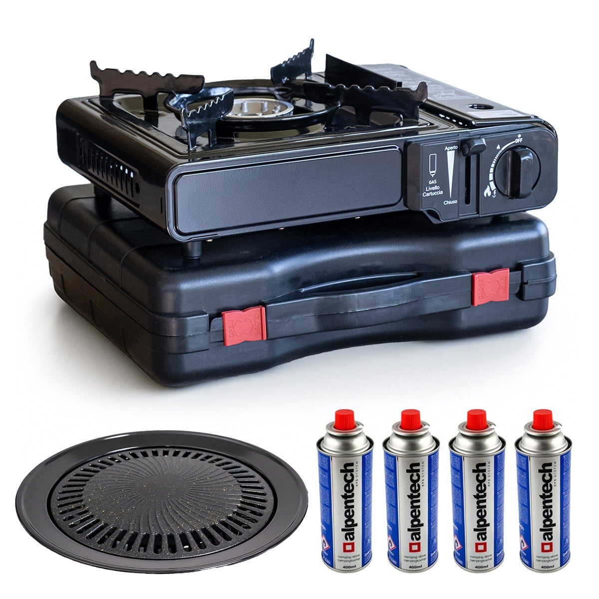 Barbacoa Grill 2en1 Cocina de gas 2200W CUBA Piezo + 4 cartuchos de gas ...