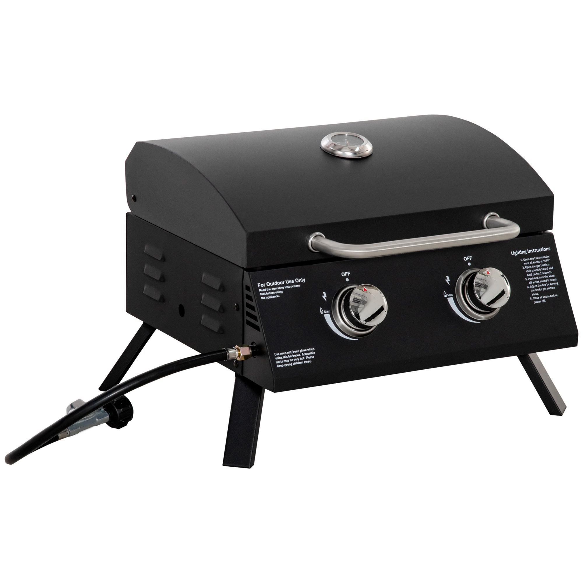 Barbecue portable gas avec pieds pliables, 2 brûleurs 5 kW, idéal ...
