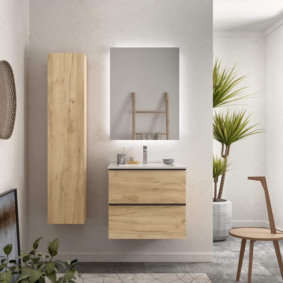 Mueble de Baño NABUA 60cm Roble | Lavabo Porcelana | Leroy Merlin