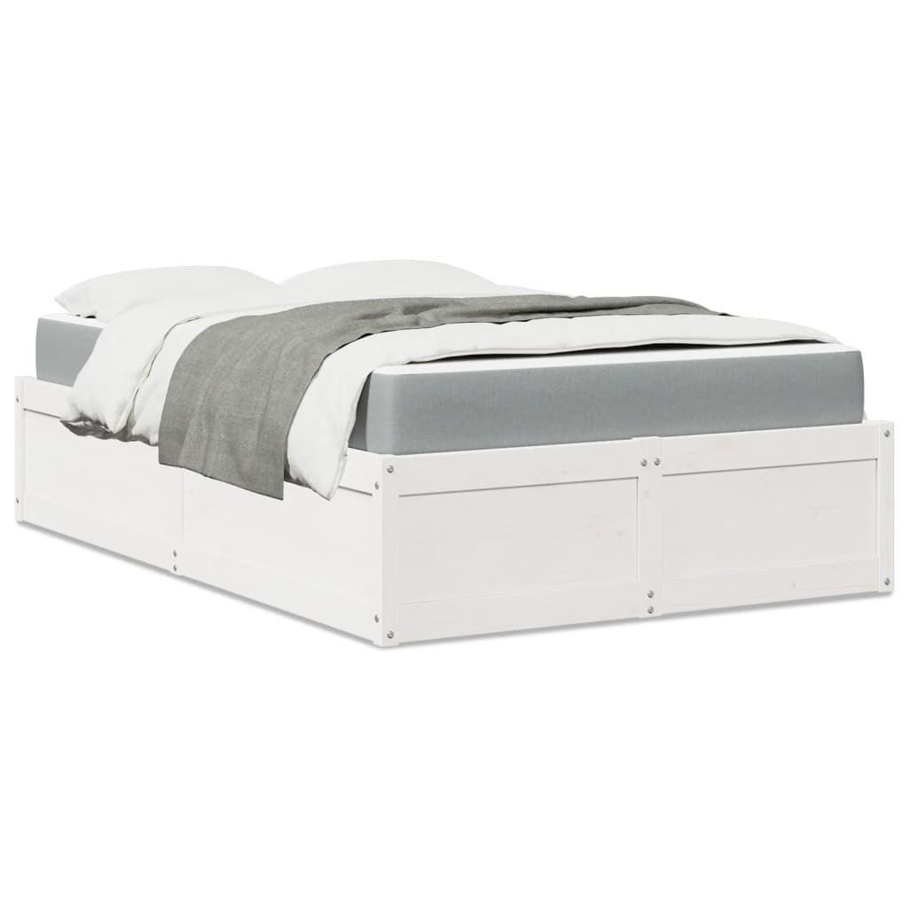 Lit double | Lit adulte | Lit avec matelas blanc 120x200 cm bois massif ...