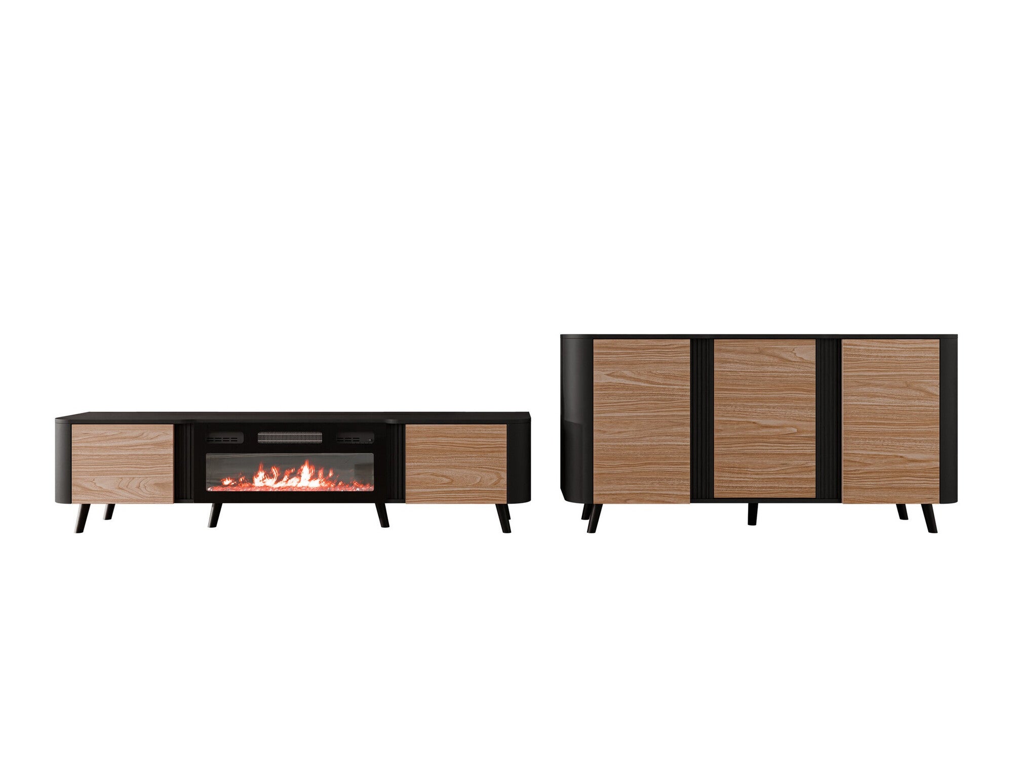 Conjunto de salón Charlotte 204, Nogal, Negro, Con mesa de TV, Con ...