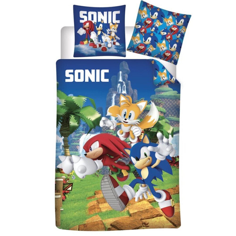 Parure de lit réversible Sonic et ses amis - Sonic, Knuckles et Tails ...