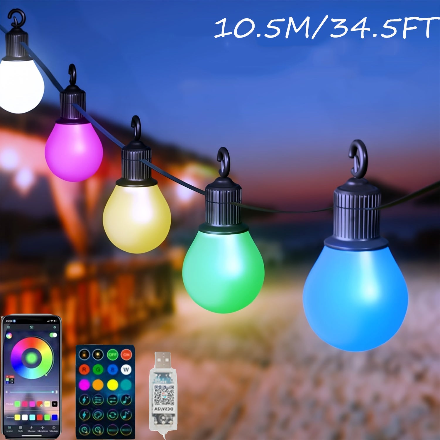 Guirlande lumineuse d'extérieur à LED de 10,5 m, RVB, pour sapin de ...