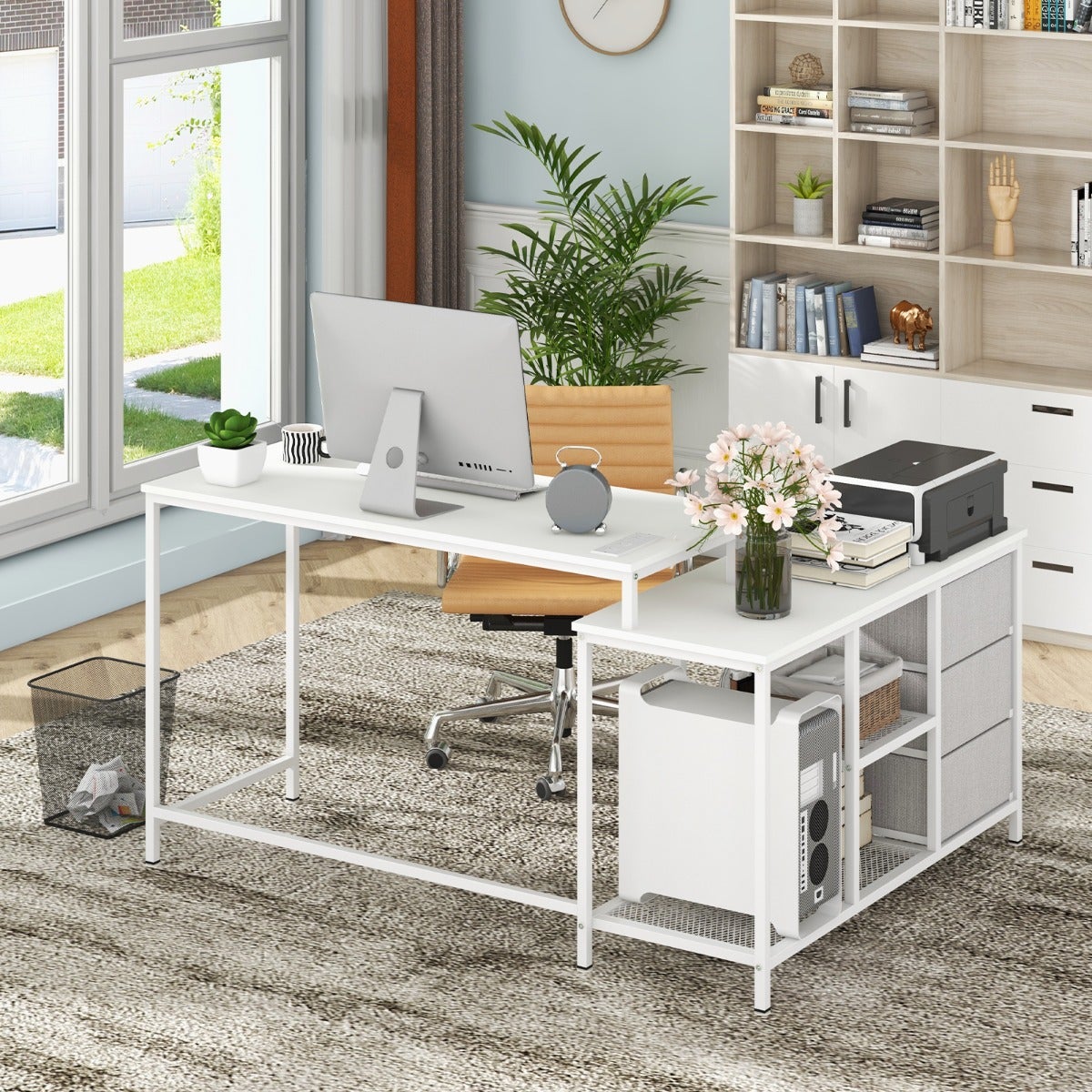 Bureau d'Angle Convertible L avec Prise de Courant - Blanc CW81819 ...