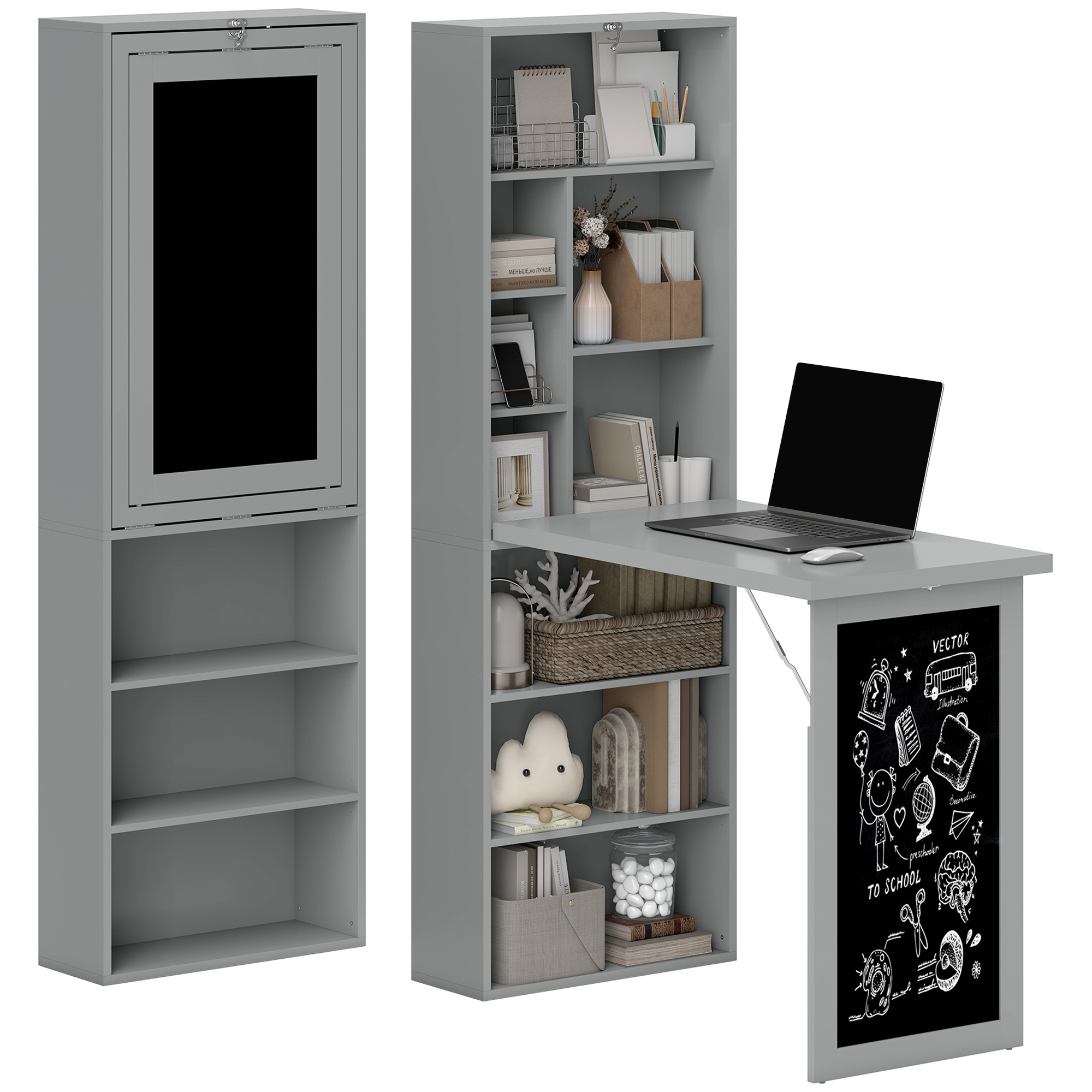 Bureau avec rangement pliable murale rabattable avec bibliothèque poste ...