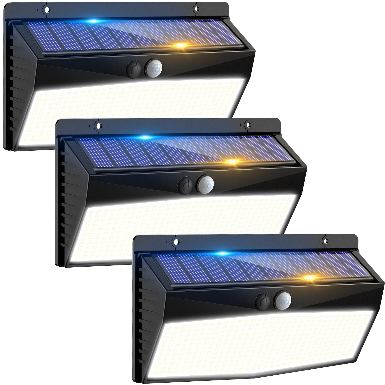 Lot de 3 lampes solaires d'extérieur avec détecteur de mouvement, applique murale solaire 368 ...