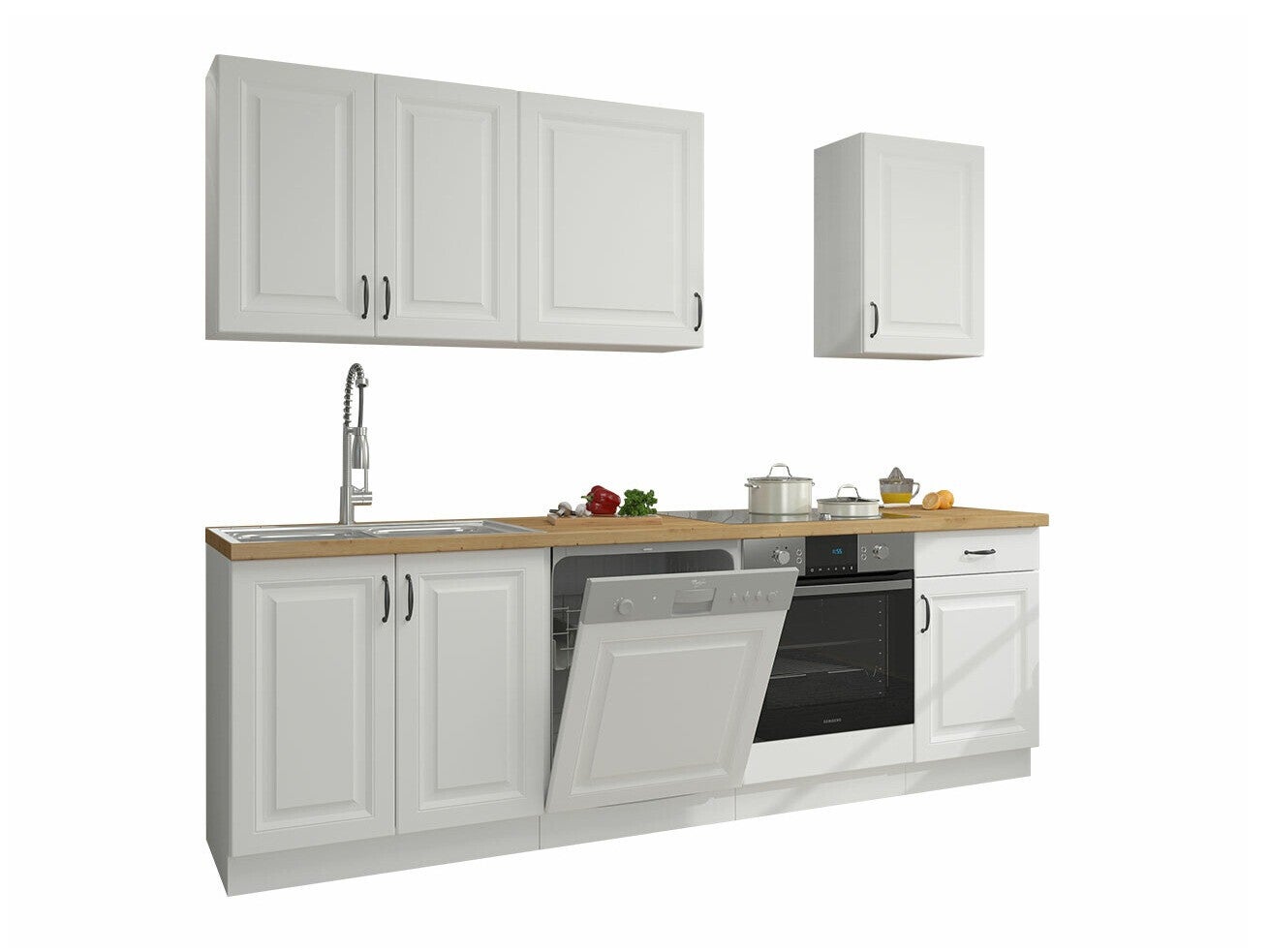 Ensemble de cuisine modulaire Retro White 150, 250x52cm, MDF, Stratifié ...
