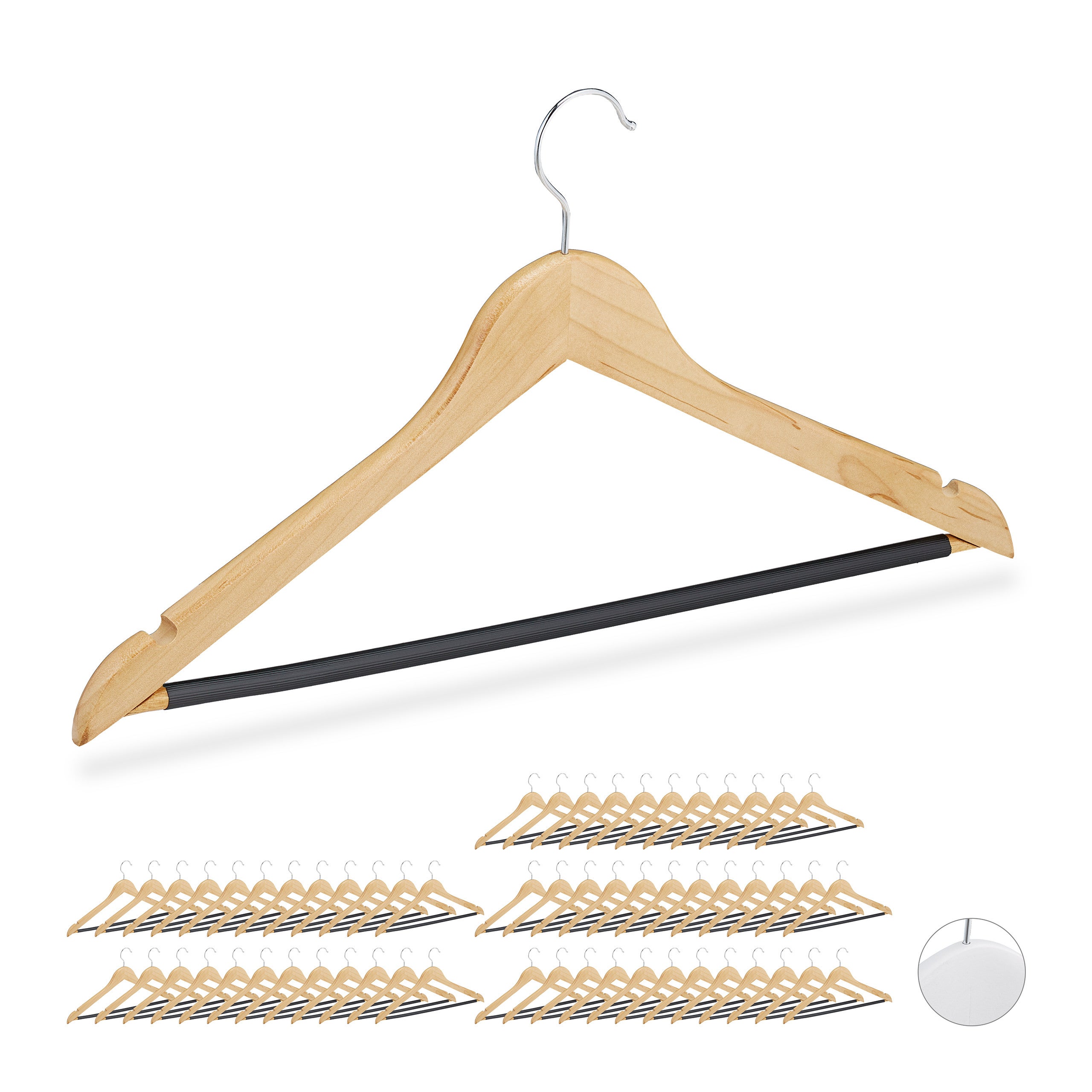 Set 60 Perchas Ropa, Colgador con Muescas y Varilla Colgar Pantalón ...