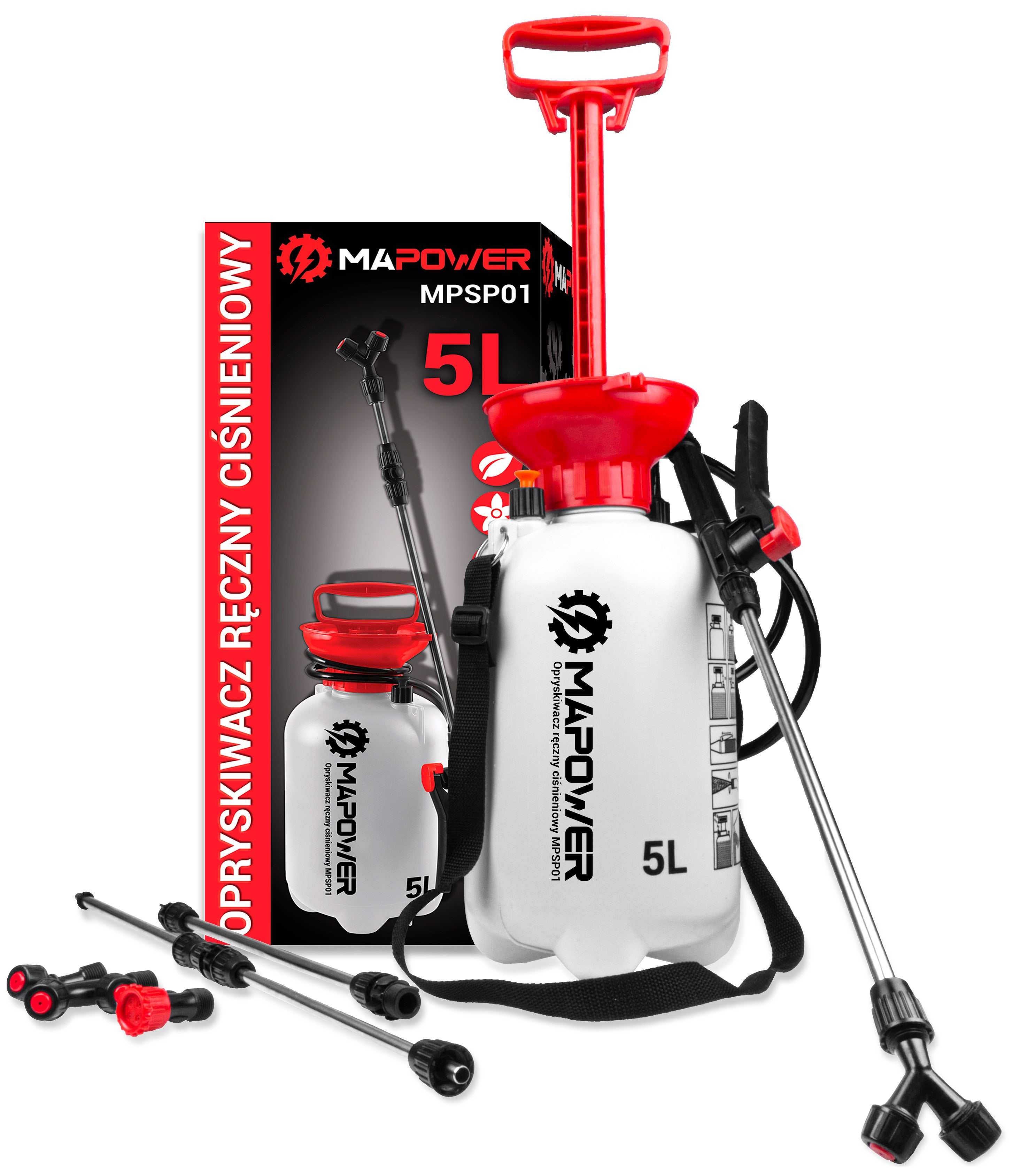Opryskiwacz ręczny ciśnieniowy MAPOWER MPSP01 5L 3 bar, lanca 170 cm ...