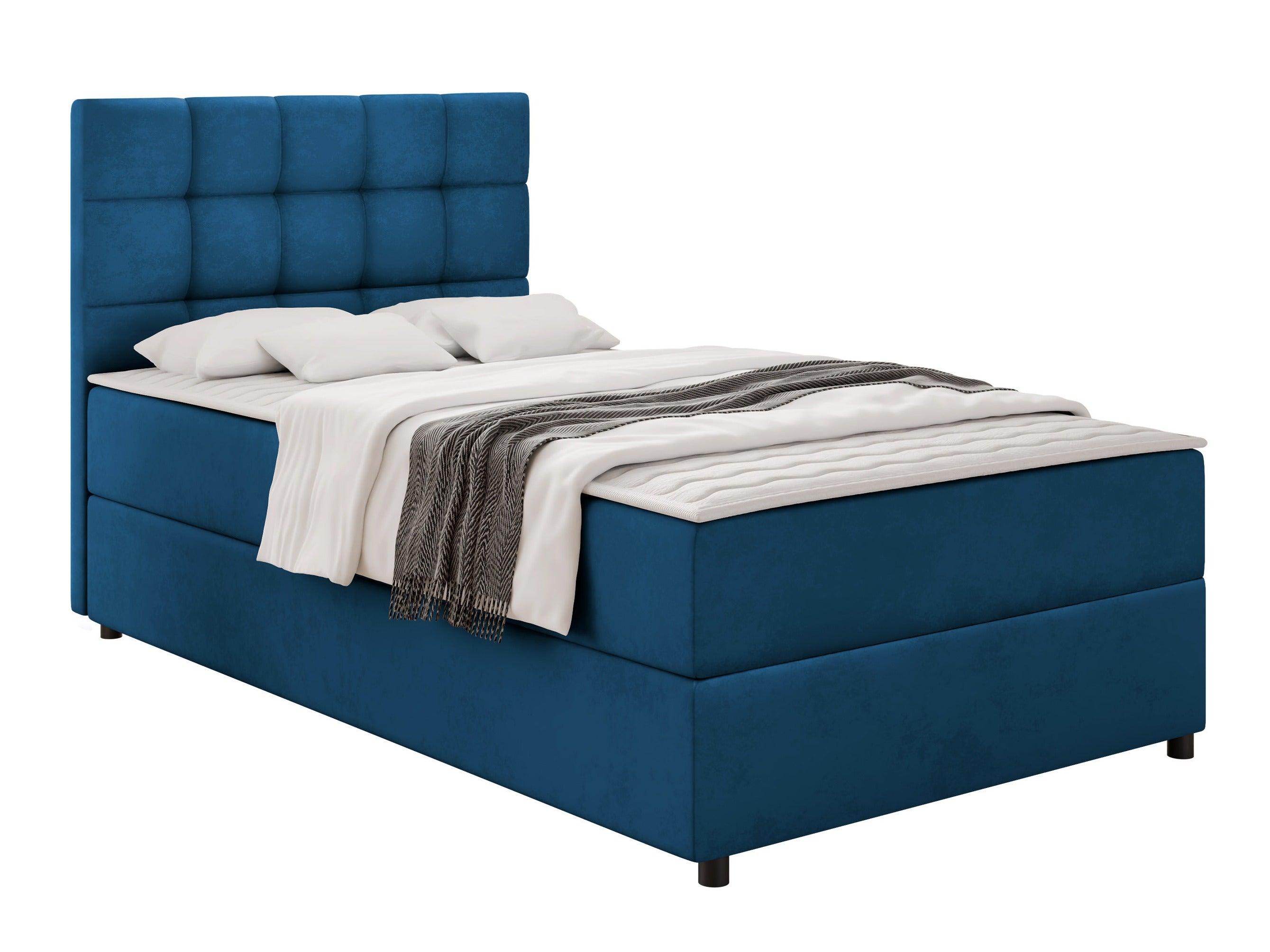 Lit boxspring Sanford 107, Continental, Unique, Bleu, 90x200, Tissu ...