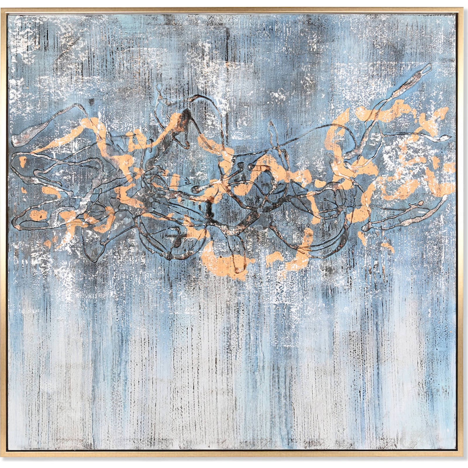 Tableau Abstrait bleu doré pour élégance intérieure 131 x 3,8 x 131 cm ...