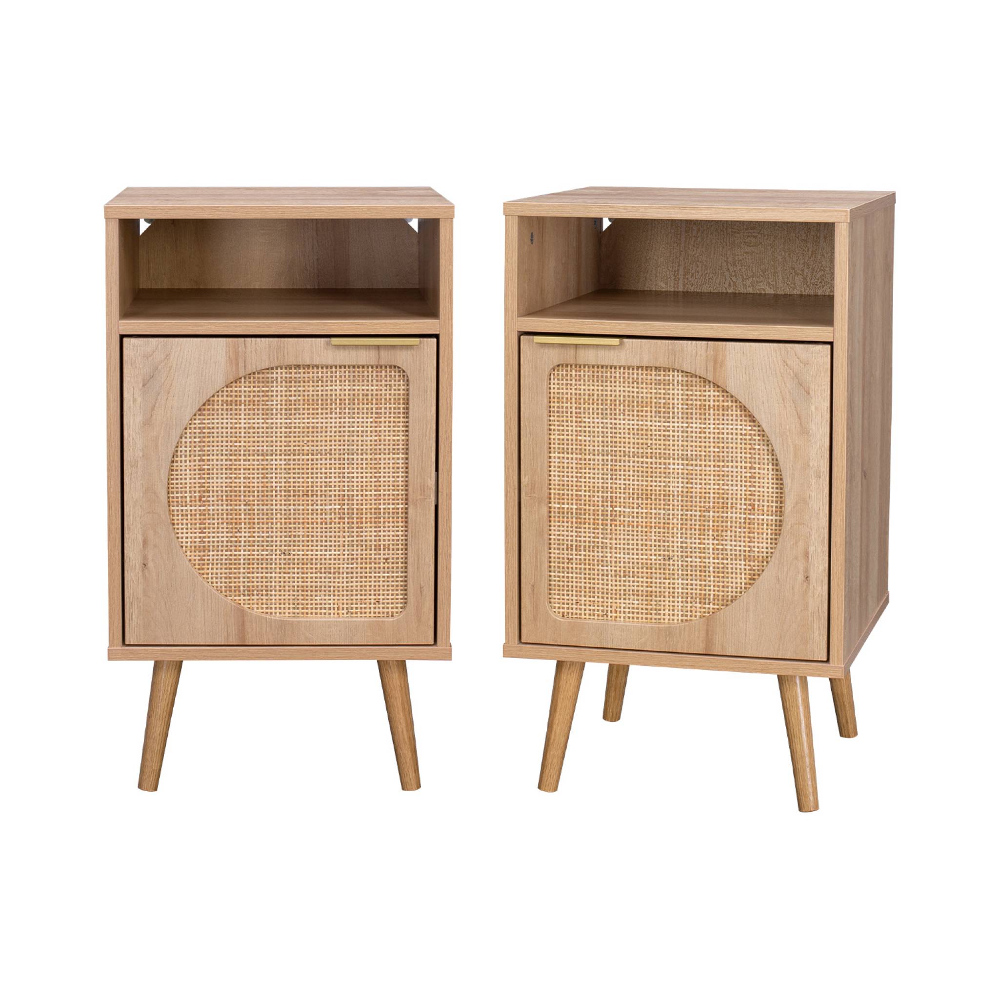 Set di 2 comodini, decoro in legno, canalina arrotondata, Marrone ...