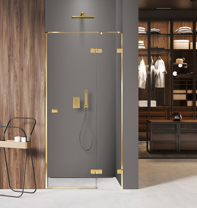 Porte de douche 80 cm doré pivotante droite MIAMI GOLD | Leroy Merlin
