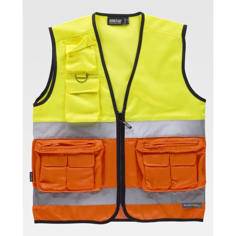 Chaleco flúor con bolsillos superpuestos para labores urbanas WORKTEAM C4046 | Leroy Merlin