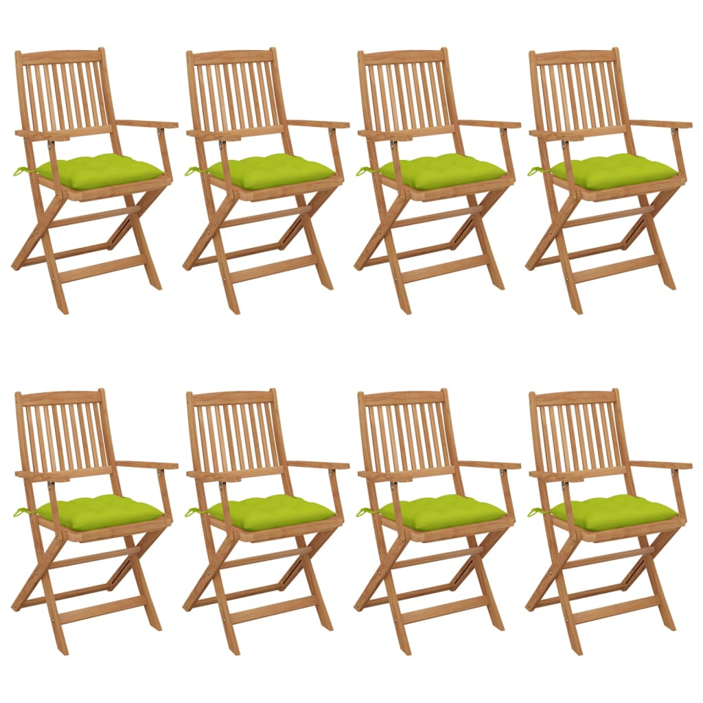 Chaises pliables de jardin 8 pcs avec coussins Bois d'acacia | Leroy Merlin