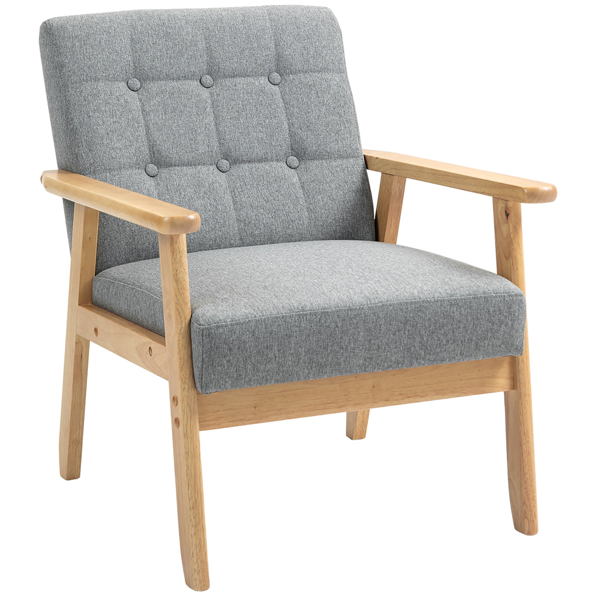 Living Room Chair Upholstered in Linen with Armrests and Rubber Wood ...