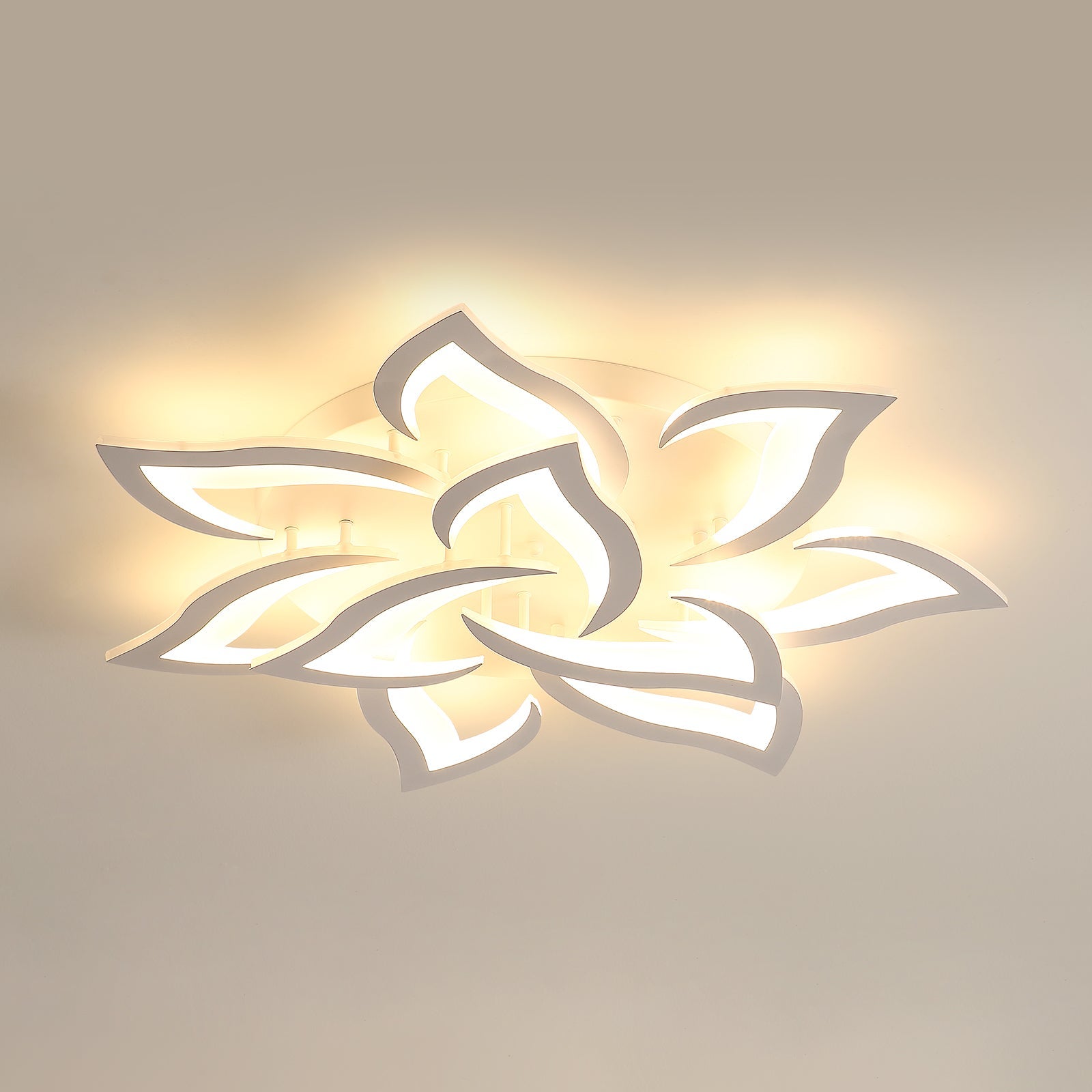 Lámpara de techo LED con forma de flor, 80 x 80 x 12 cm, color blanco, 90 W, 8100 lm, luz cálida ...