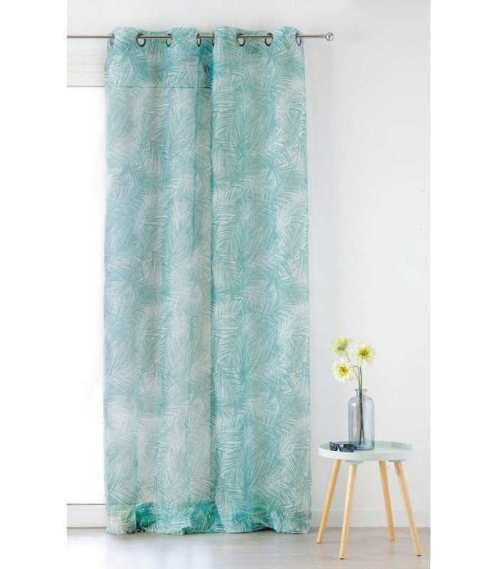 Voilage ambiance tropicale motif feuille de palme - 140x280cm - Vert d ...