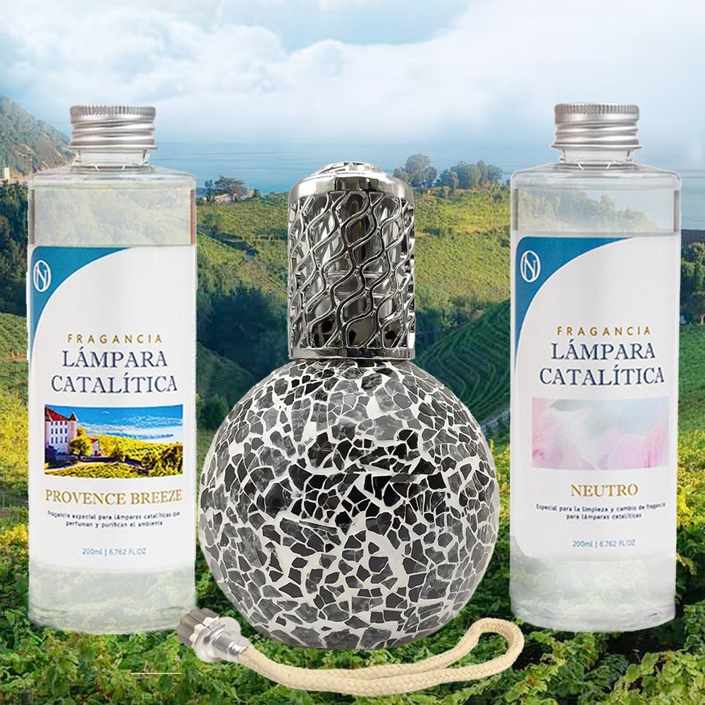 Pack Ahorro Lámpara Catalítica Mosaico Negro + Fragancia Provence Breeze (200ml) + Limpiador ...