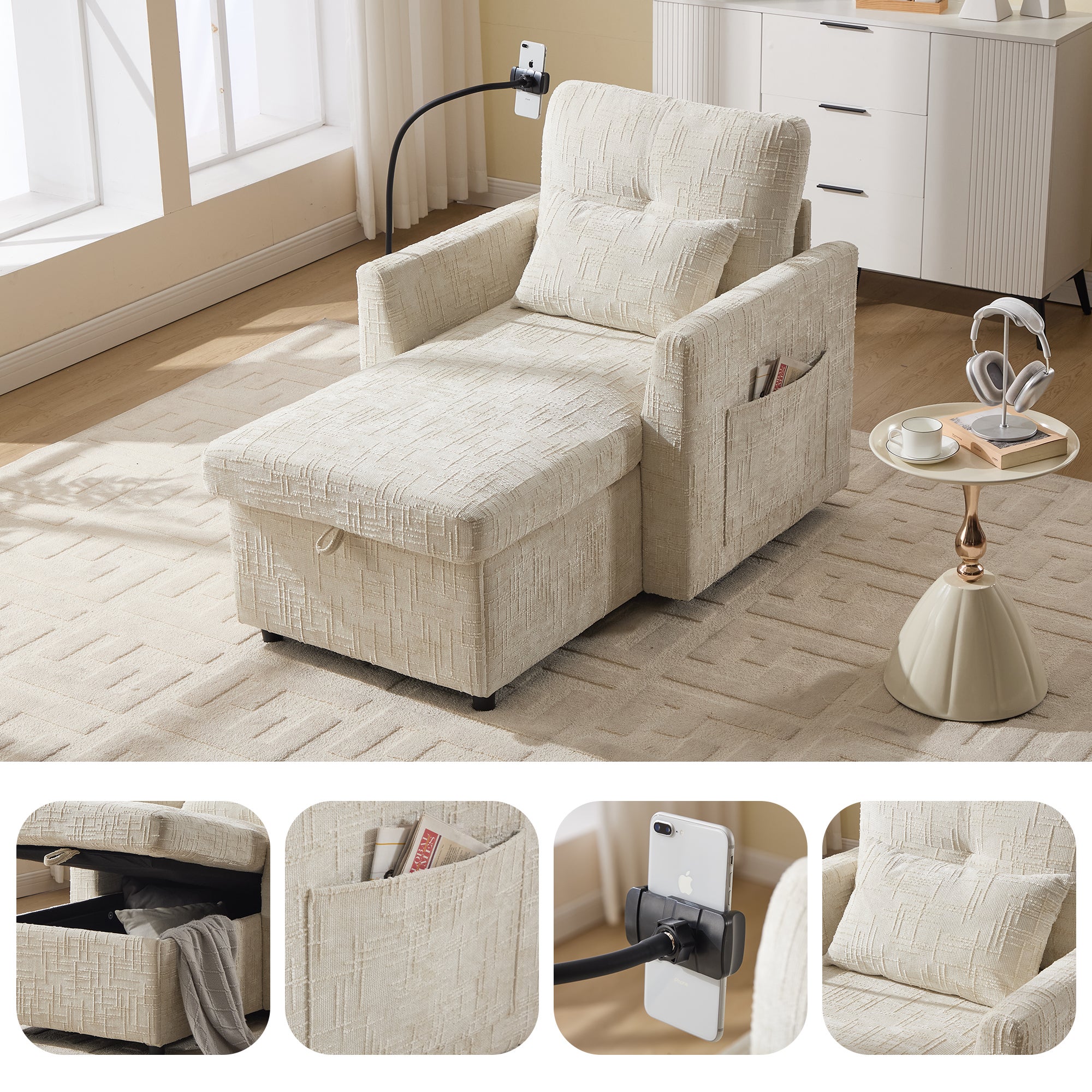 Canapé multifonction avec repose-téléphone,fauteuil de détente chenille ...