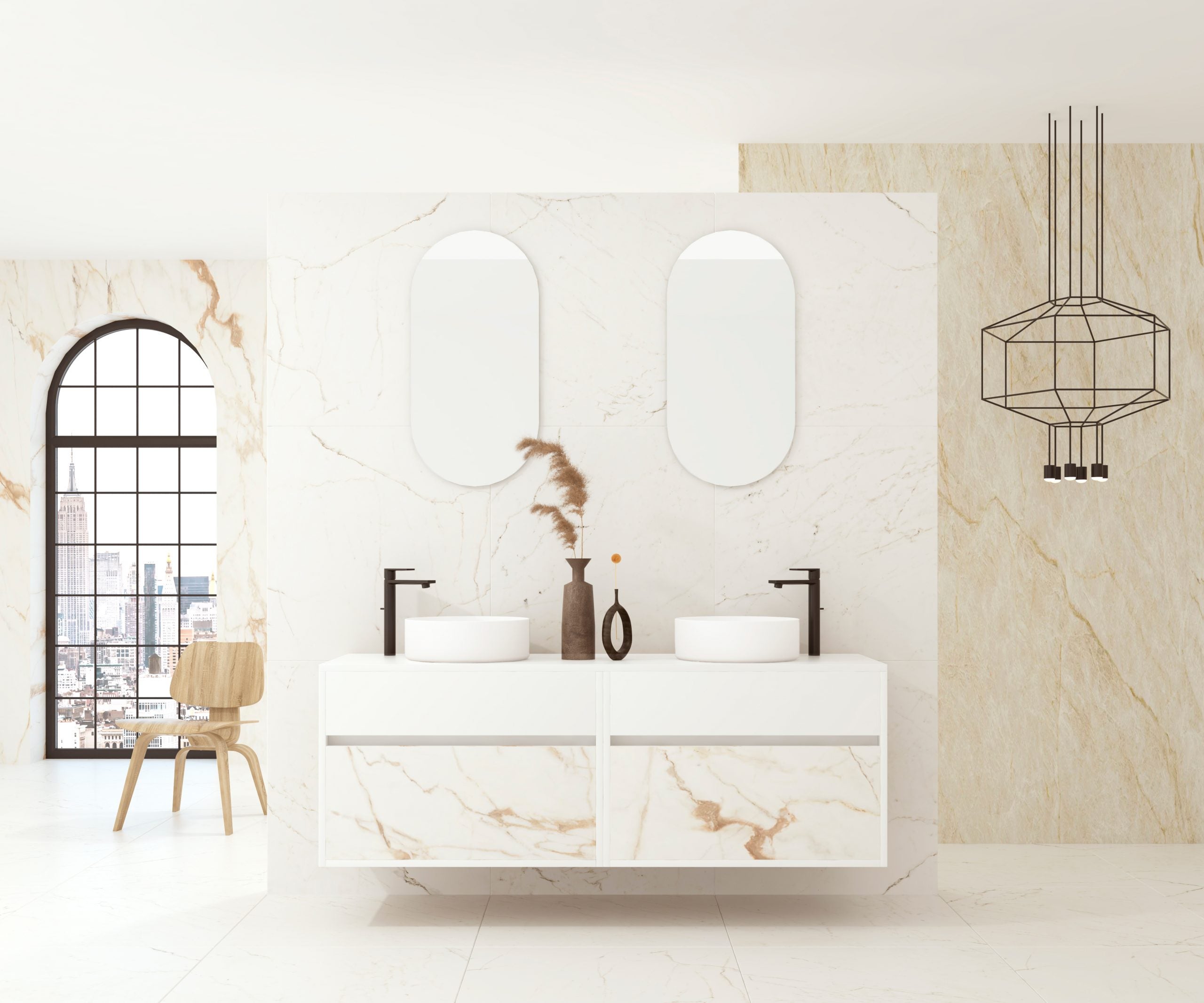 Pack Emene avec double vasque et double miroir VUE Xtone Calacatta ...