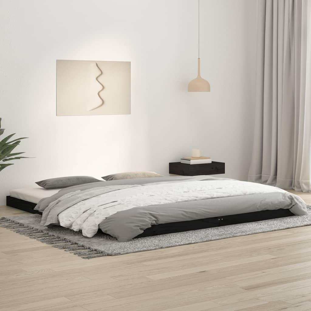 Estructura de cama negra 180x200 cm Super King madera maciza de pino ...