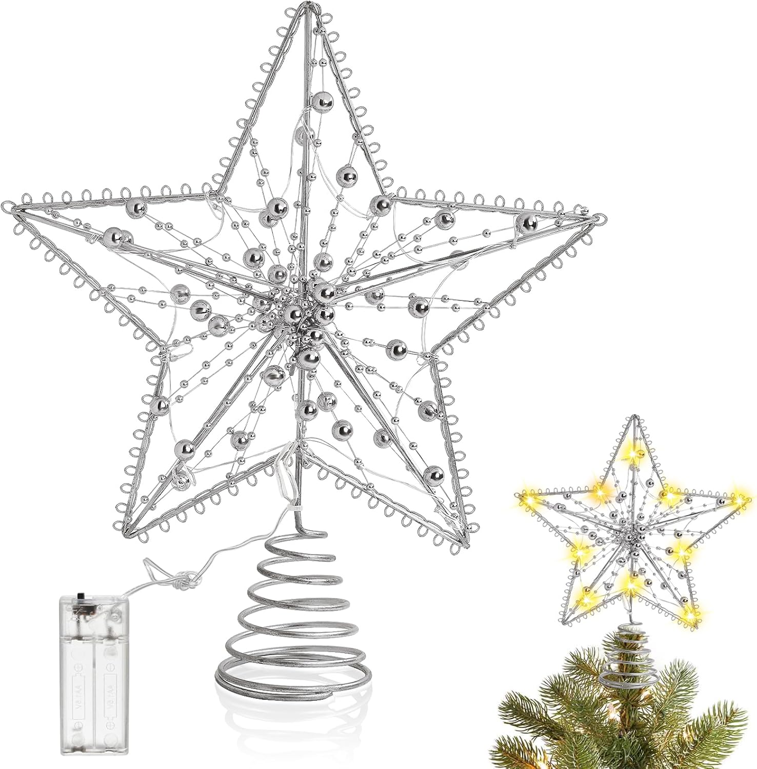 Estrella de Navidad iluminada de 25 cm con 10 LED, adorno para la punta ...