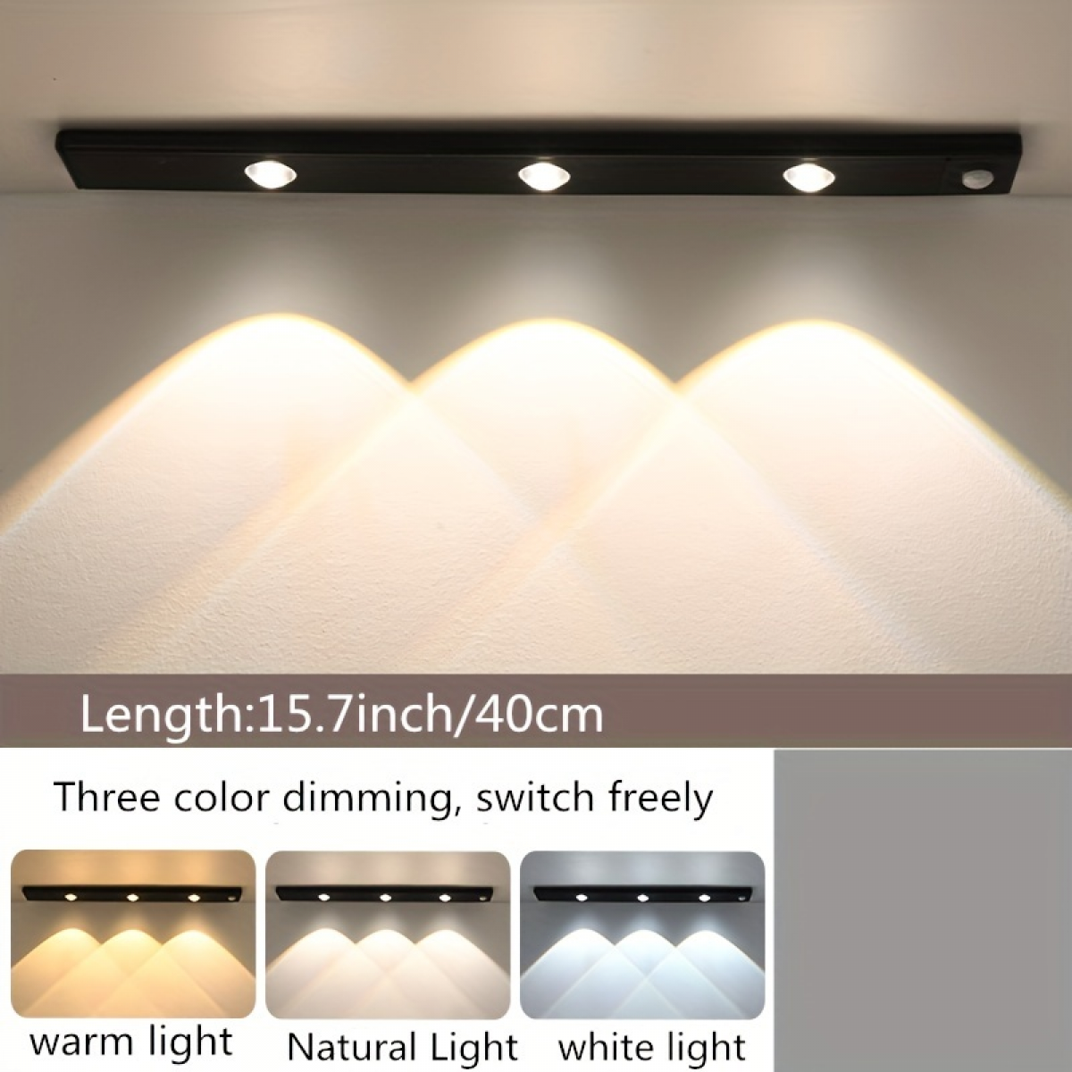 Luz LED inteligente con sensor de movimiento de 40 cm, recargable ...