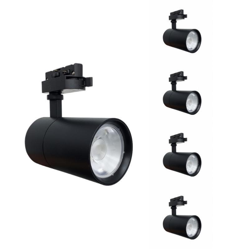 Spot LED sur Rail 30W 80° Compact Monophasé NOIR (Pack de 5) - Blanc ...